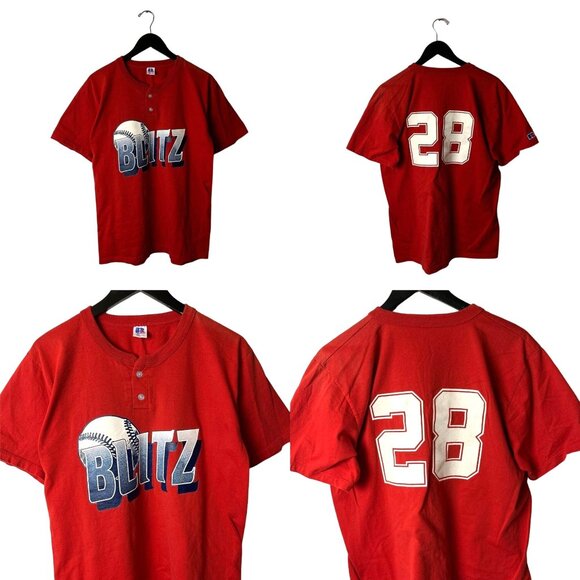 Vintage | Tops | Vintage Blitz T Shirt 8s 90s Red Large L Usa Henley ...